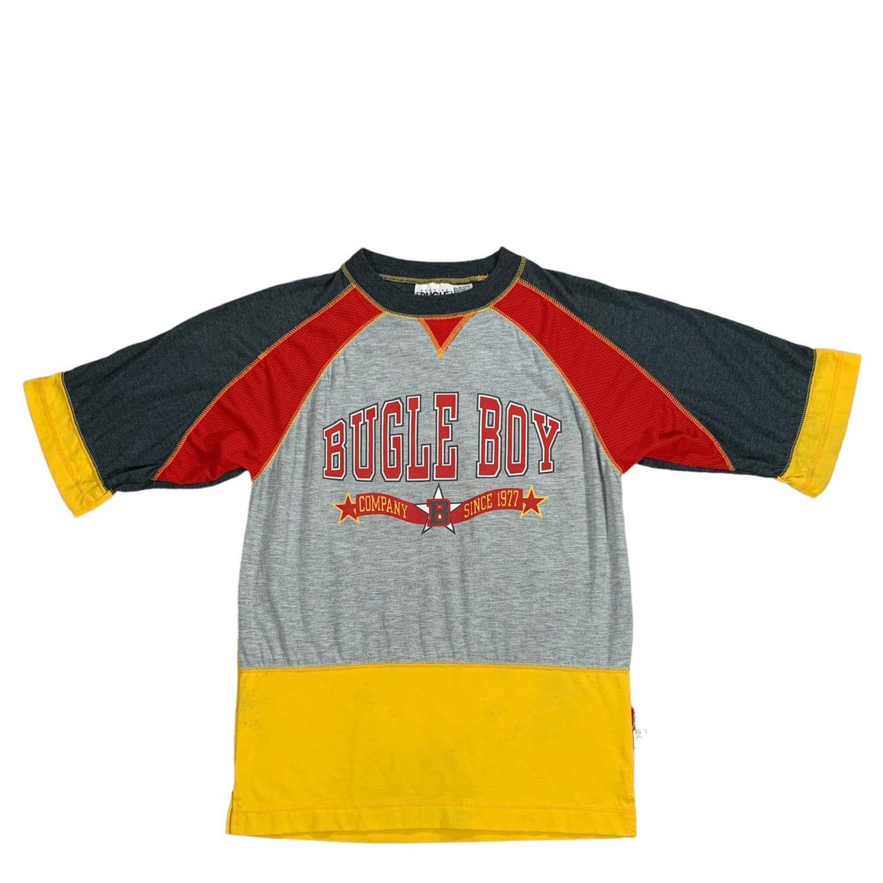 Vintage 90s Bugle Boy Gray Red Yellow Shirt Size... - Depop