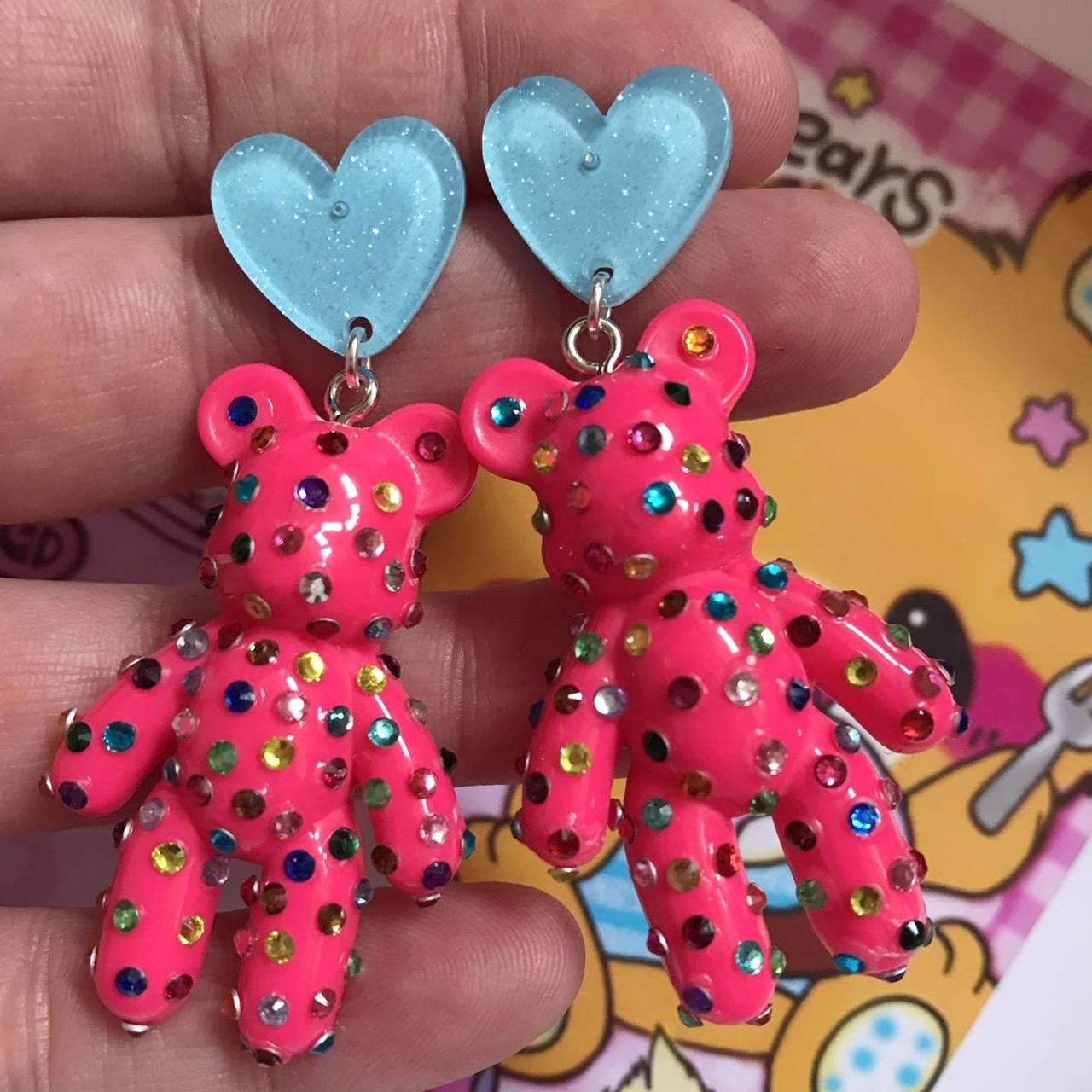 Handmade Y2k/90s rave inspired hot pink teddy bear... - Depop