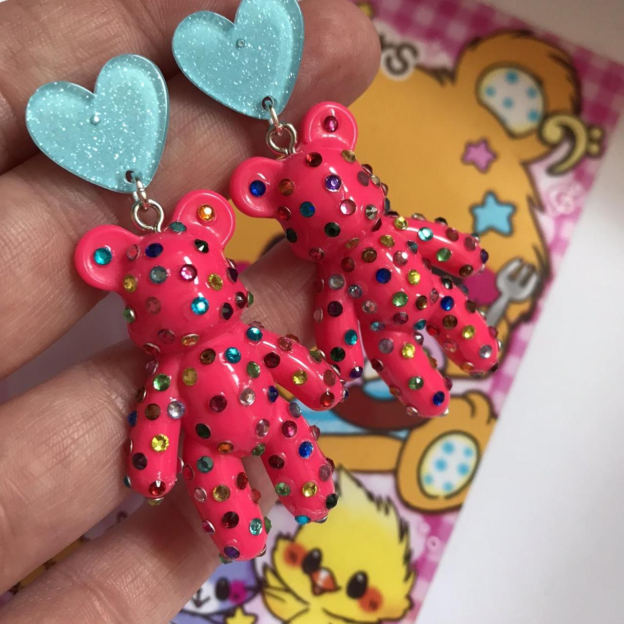 Handmade Y2k/90s rave inspired hot pink teddy bear... - Depop