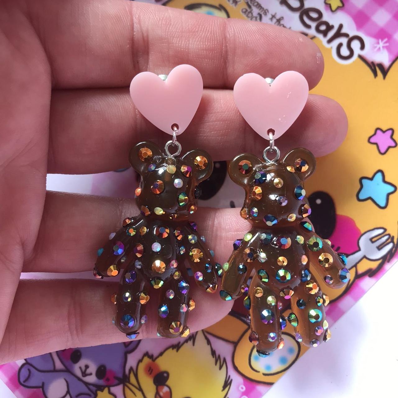 Handmade Y2k/90s rave inspired teddy bear earrings.... - Depop