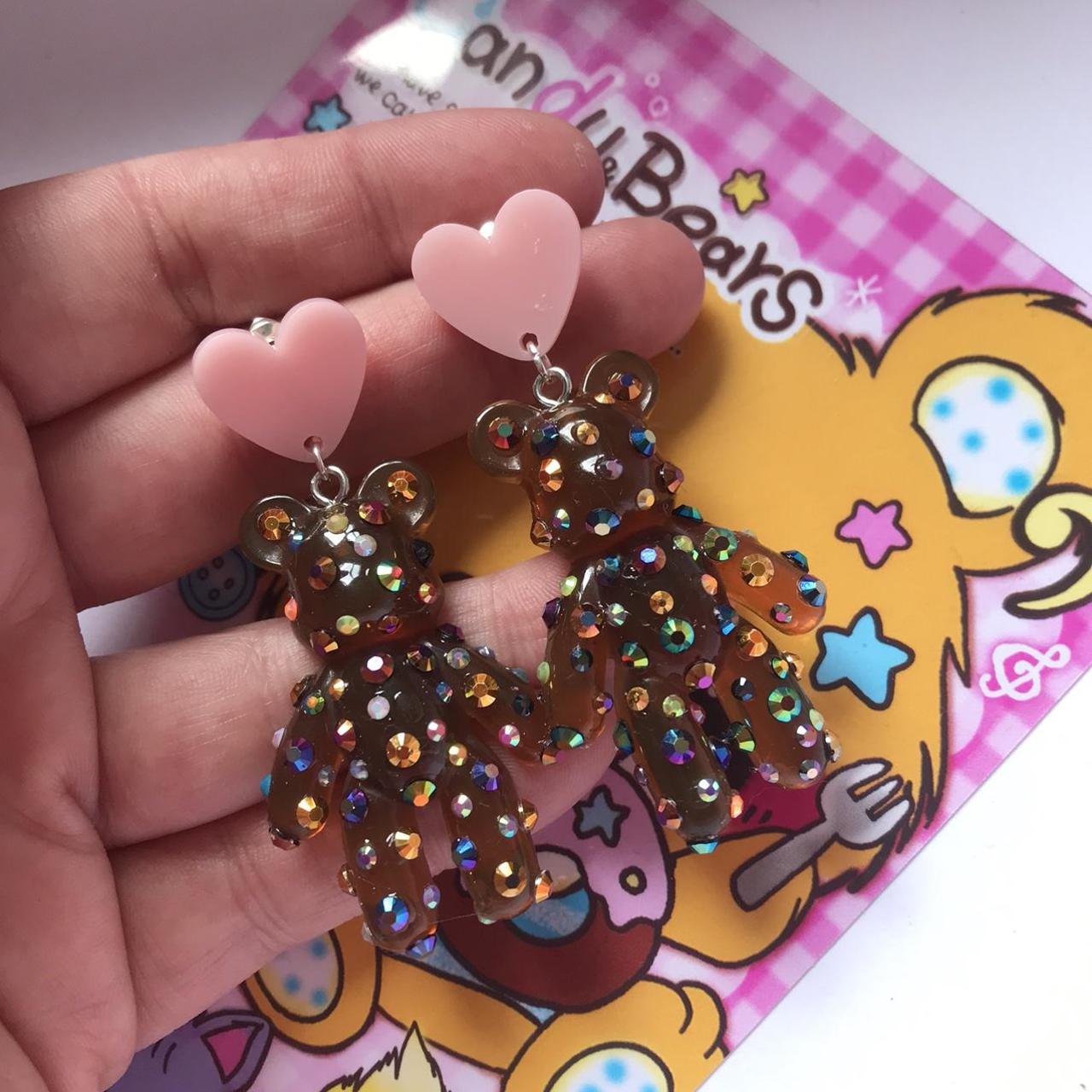 Handmade Y2k/90s rave inspired teddy bear earrings.... - Depop