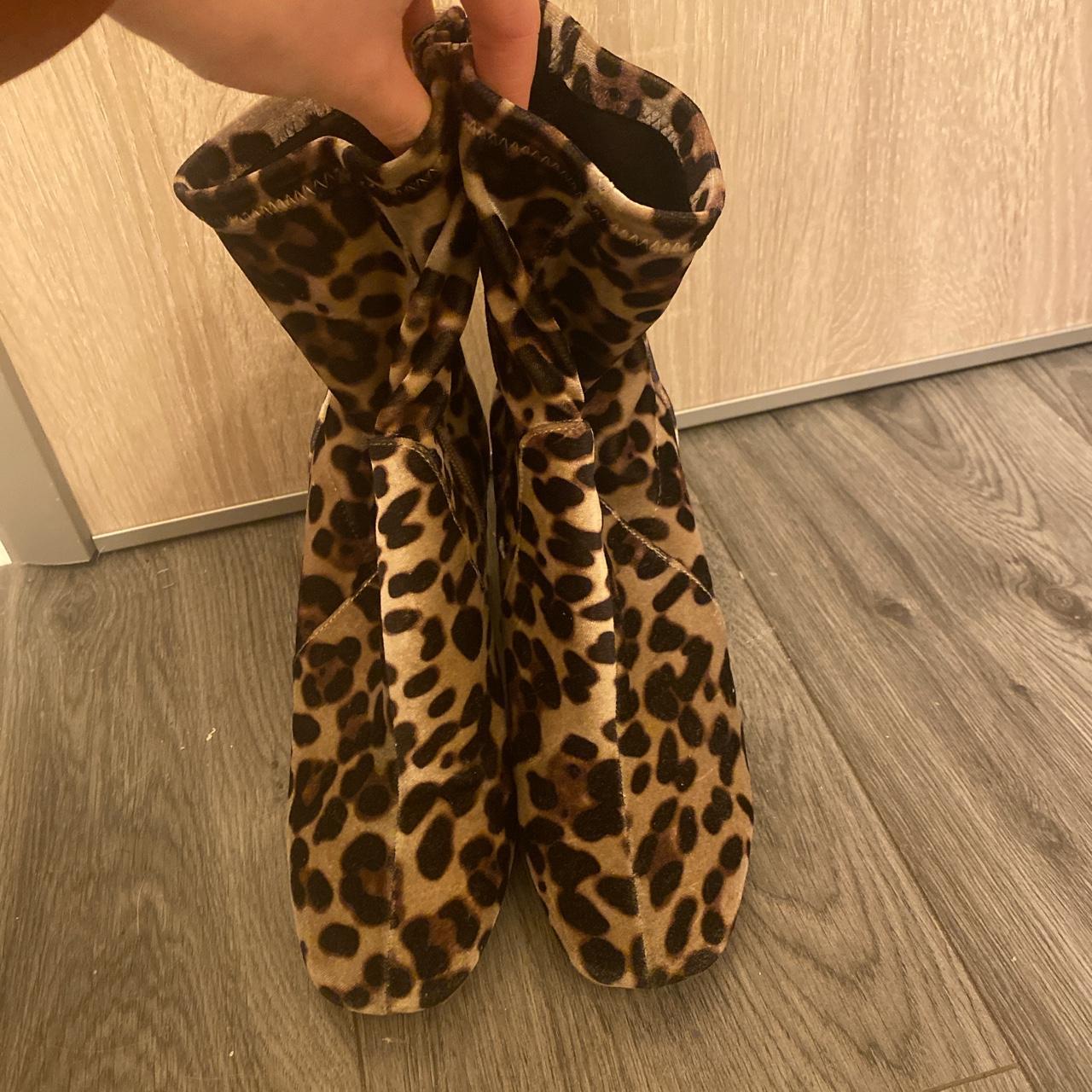 Velvet leopard print sock boots, worn three times,... - Depop