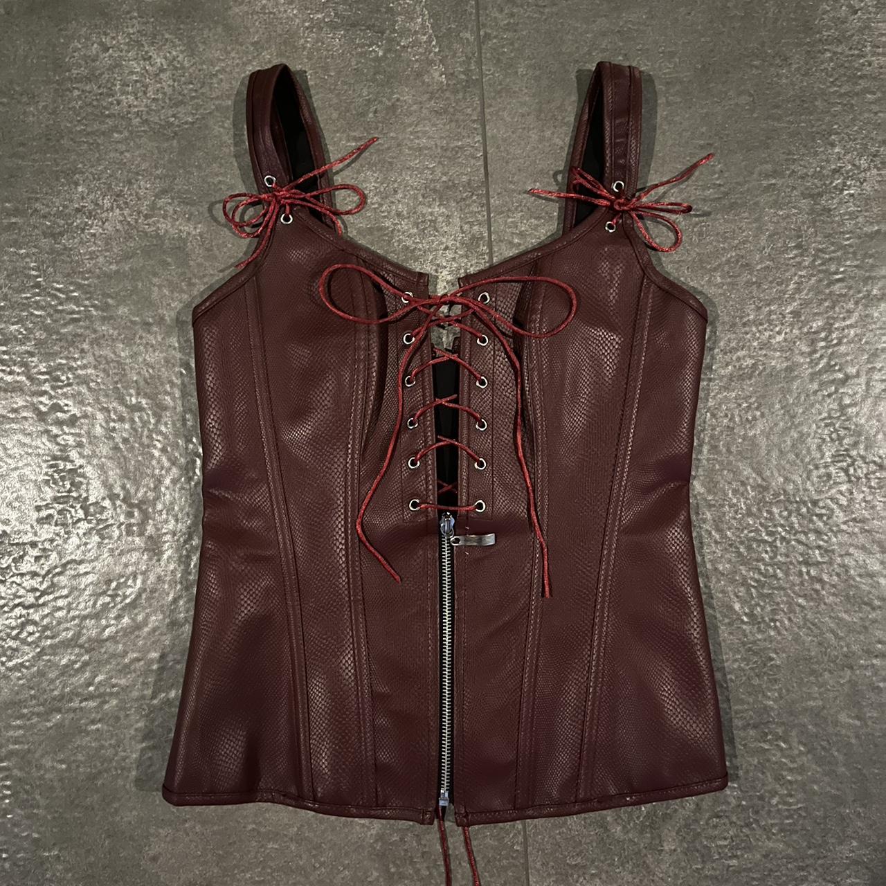 Charmian Leather Corset Top. Burgundy With Red... - Depop