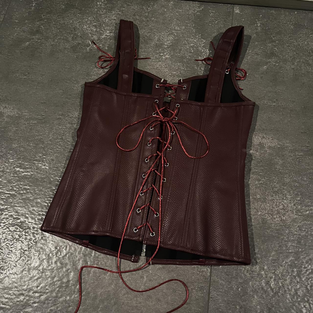 Charmian Leather Corset Top. Burgundy With Red... - Depop