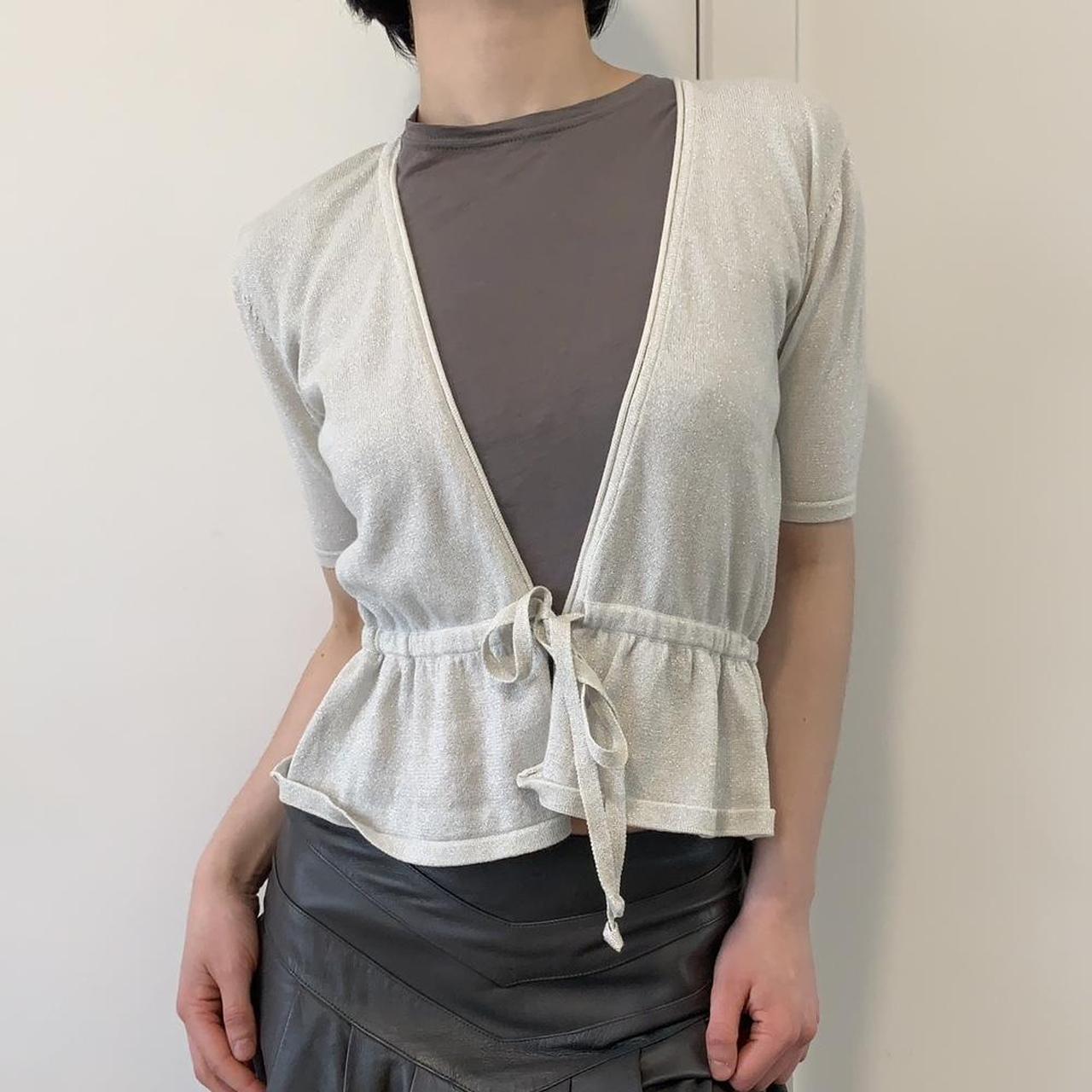 Y2K Fiona Scanlan (teen brand) silver short sleeved... - Depop