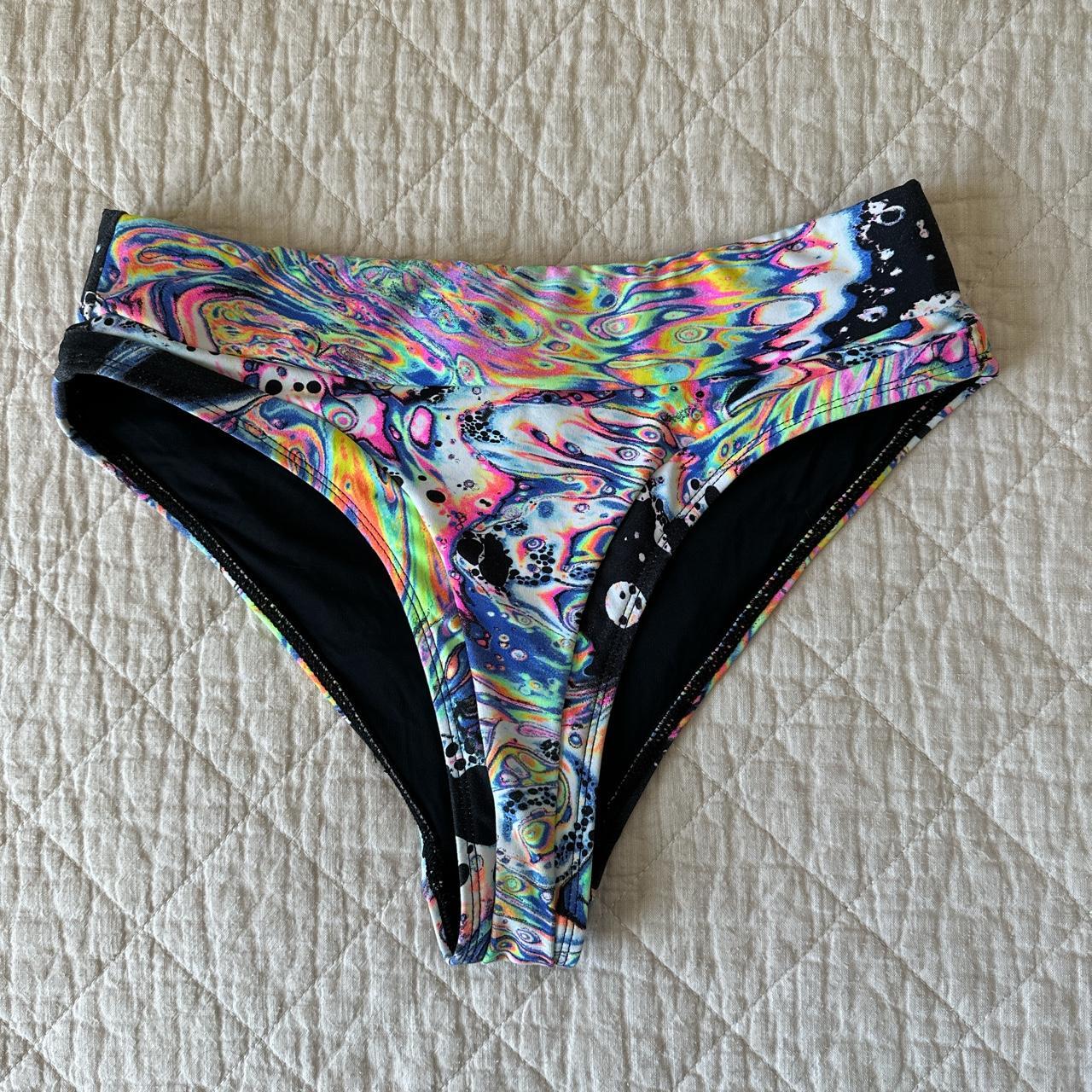 High waisted acid wash rave bottoms from iHeartRaves... - Depop