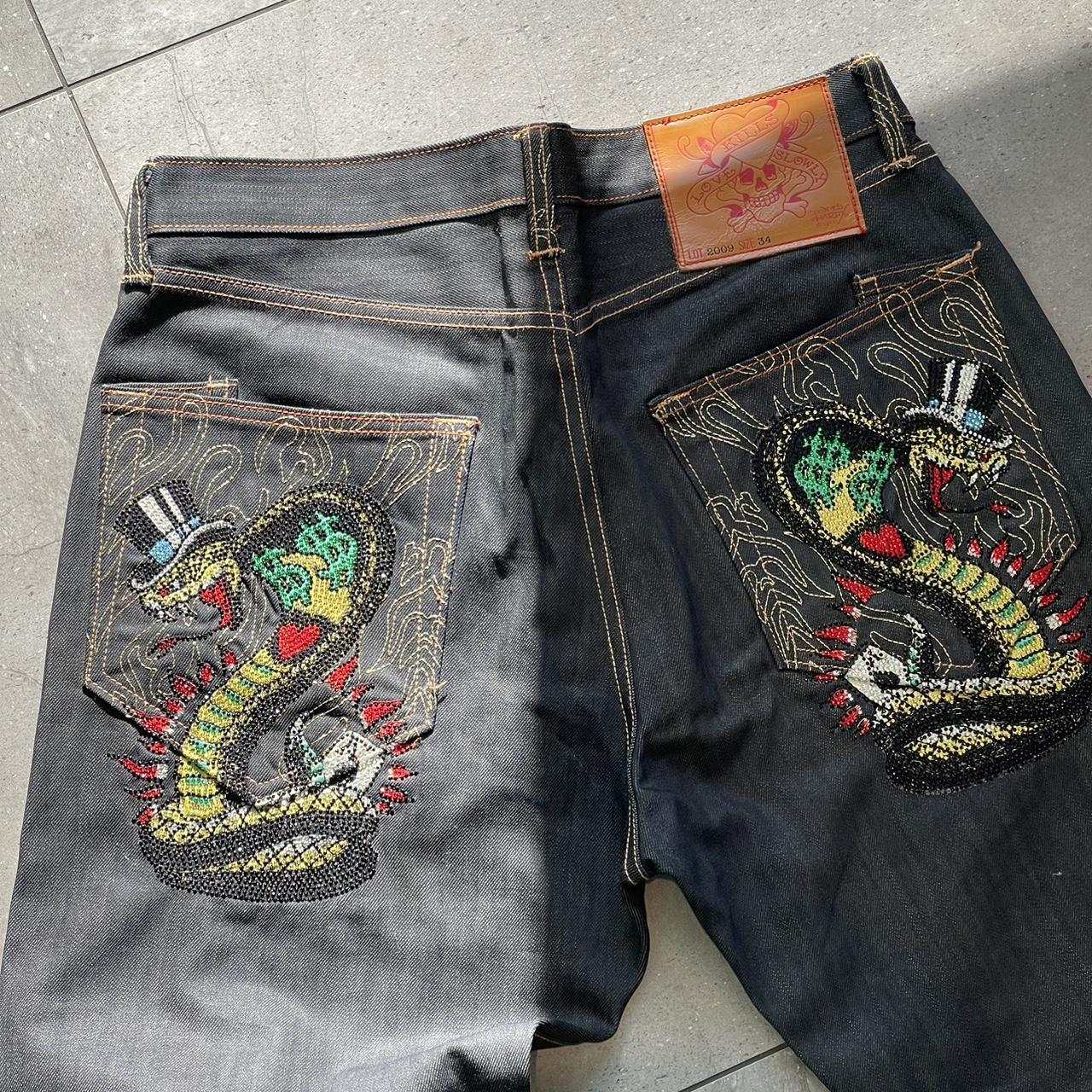 Vintage Ed Hardy Denim W/ Rhinestone Embellished... - Depop