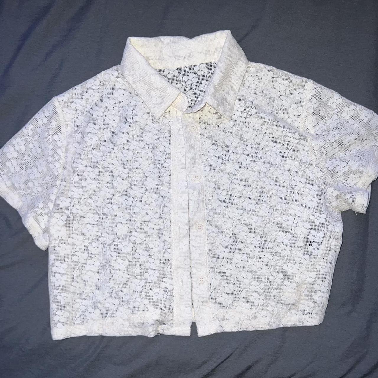 Cider Flower Lace Cropped Button Up -Off White... - Depop