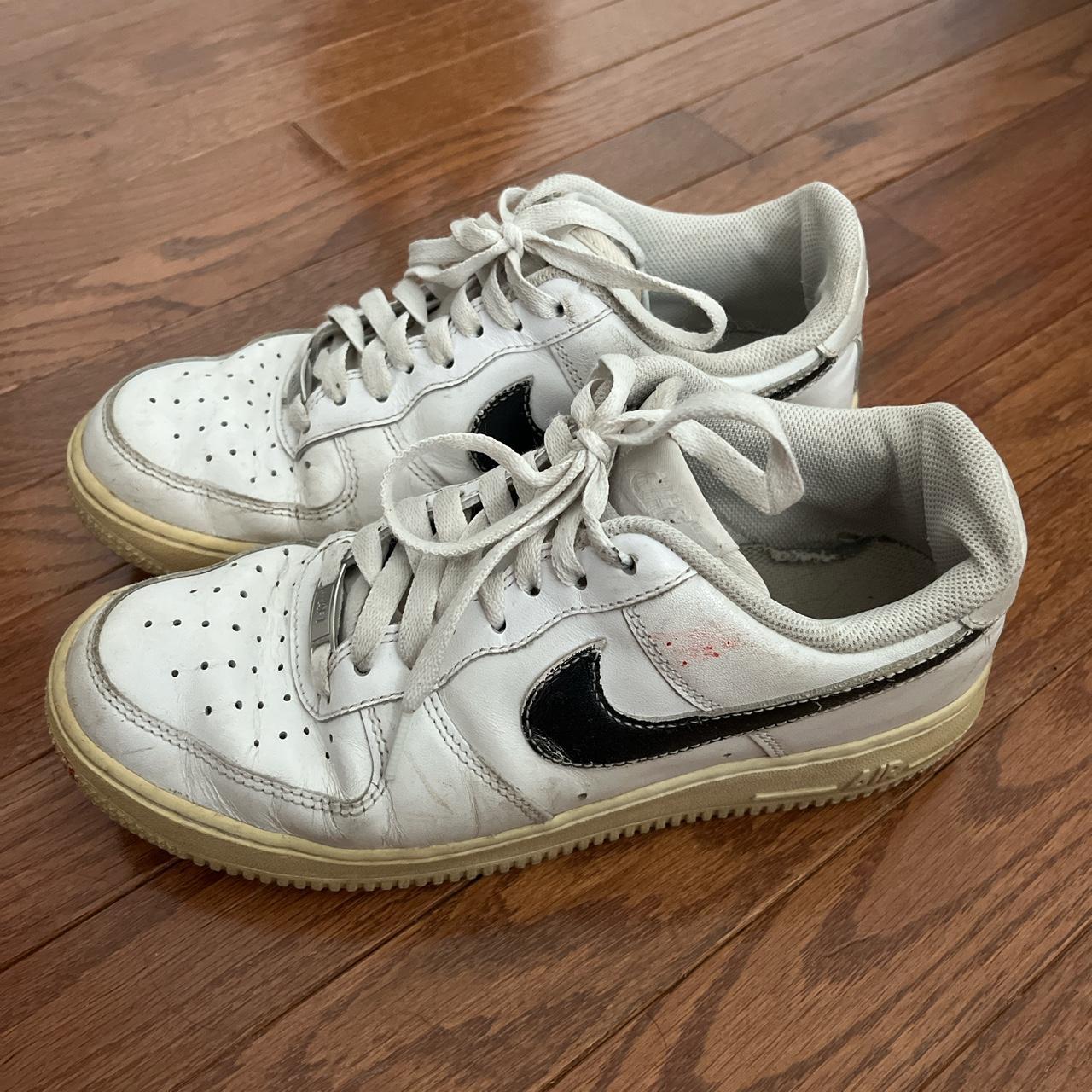 NIKE af1 Súper heavily used, swoosh painted black... - Depop