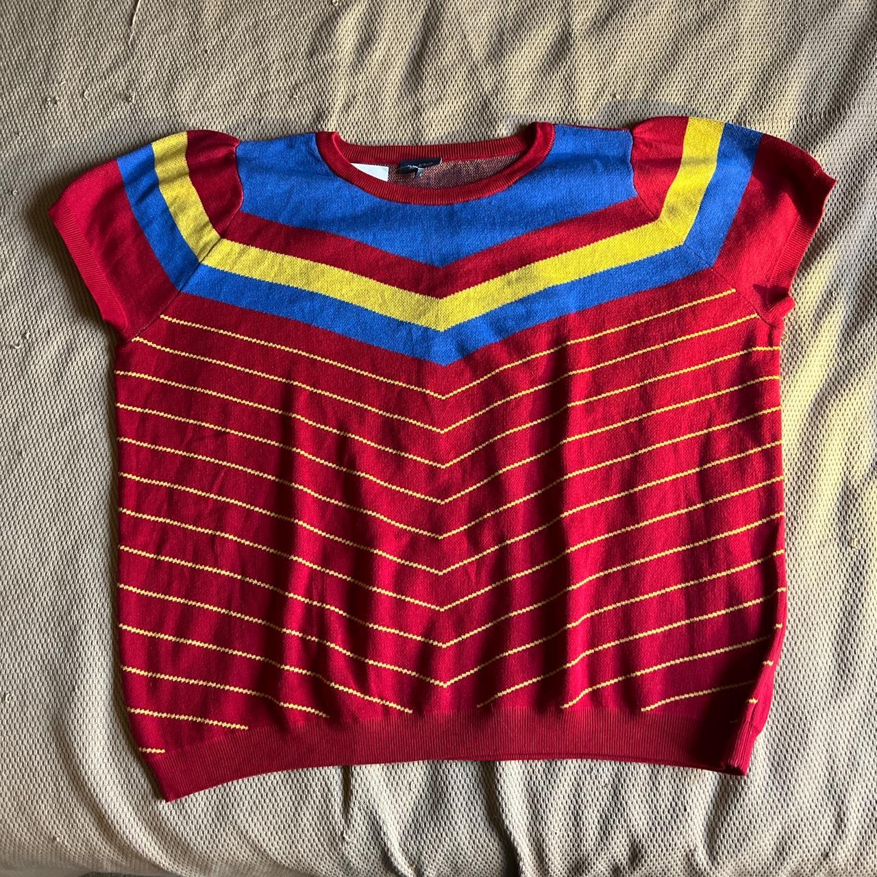 Cozy, vintage colorful Modcloth short sleeve knit... - Depop