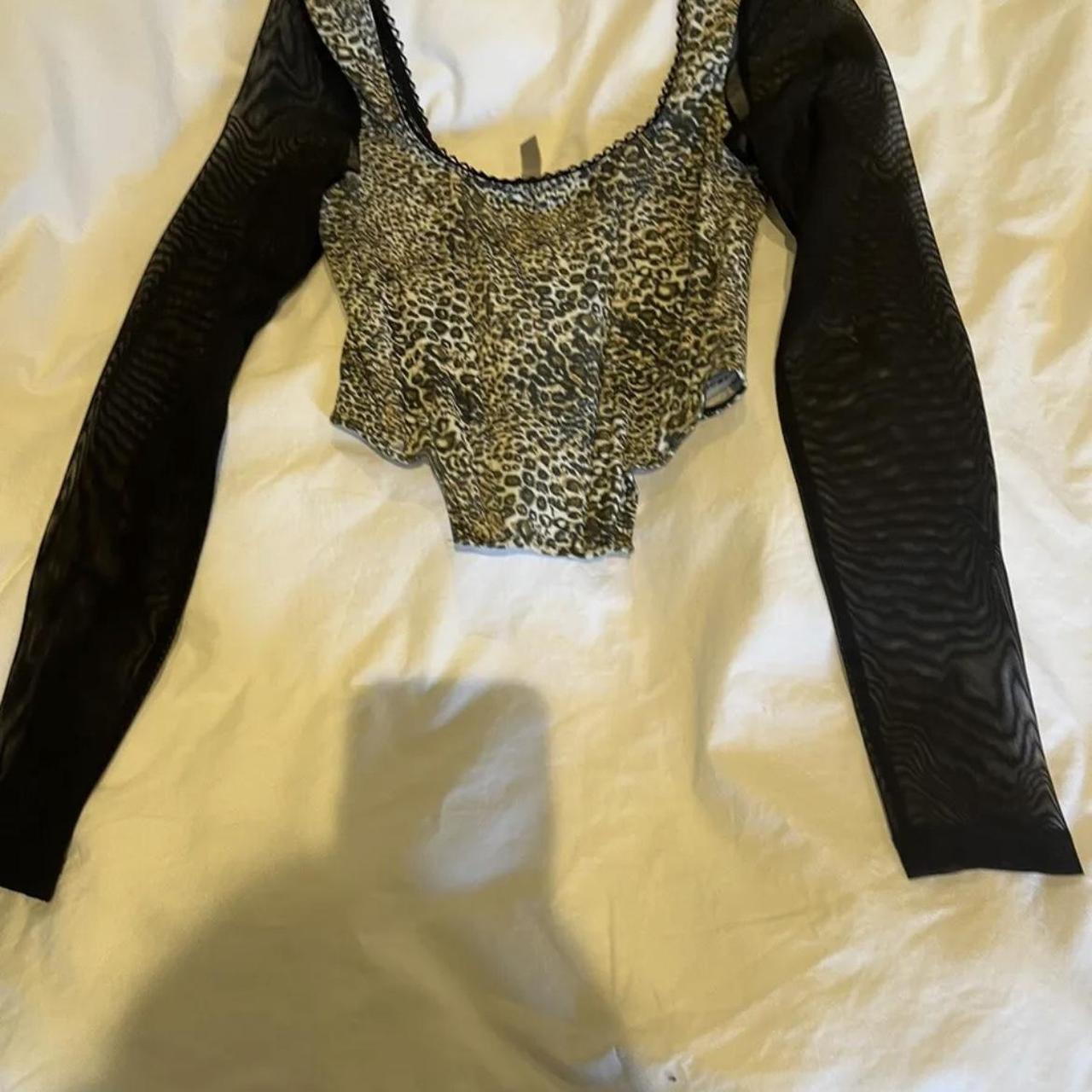 Asos leopard print mesh sleeves corset, Y2K vintage - Depop