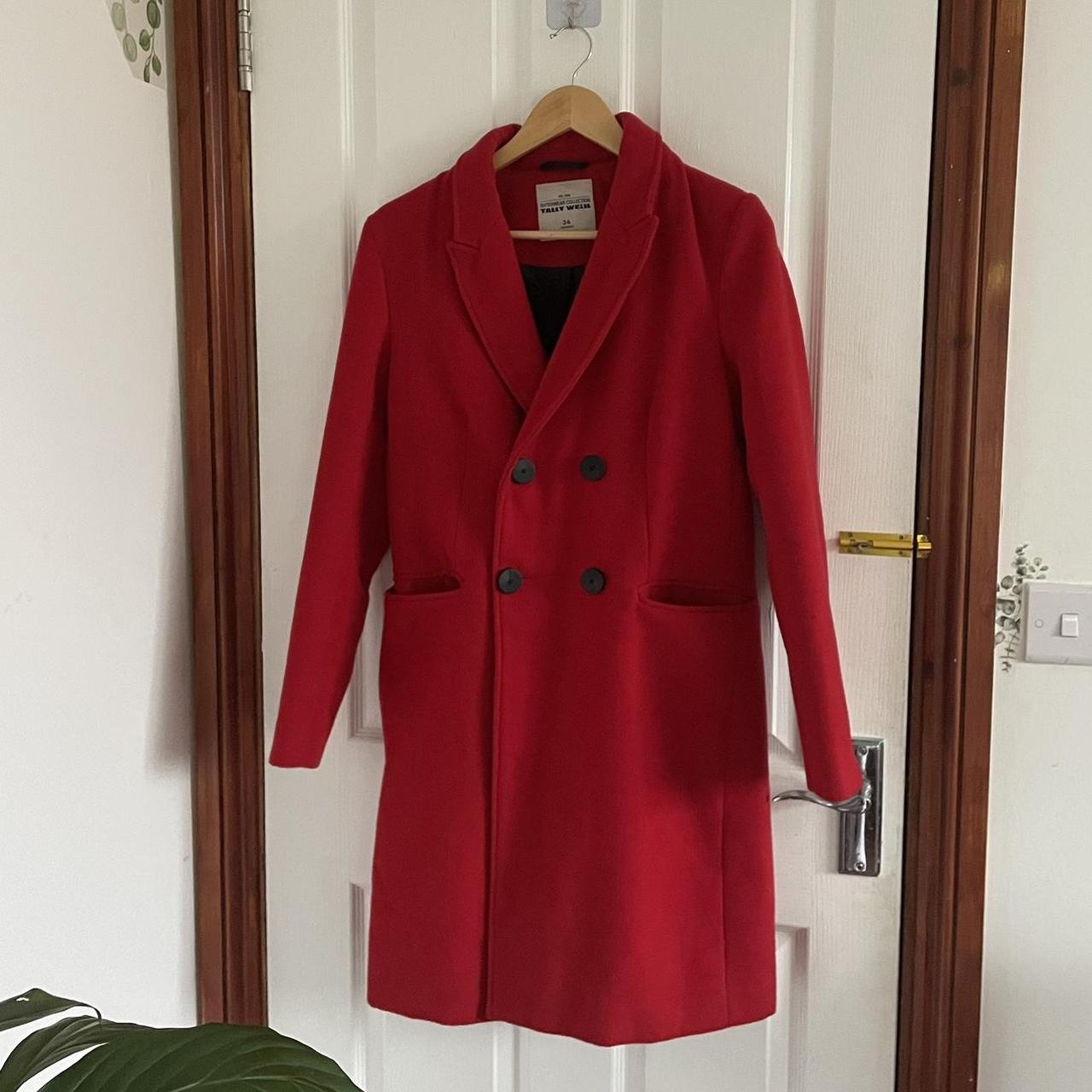 Mid length red trench coat Keeps warm Has two deep... - Depop