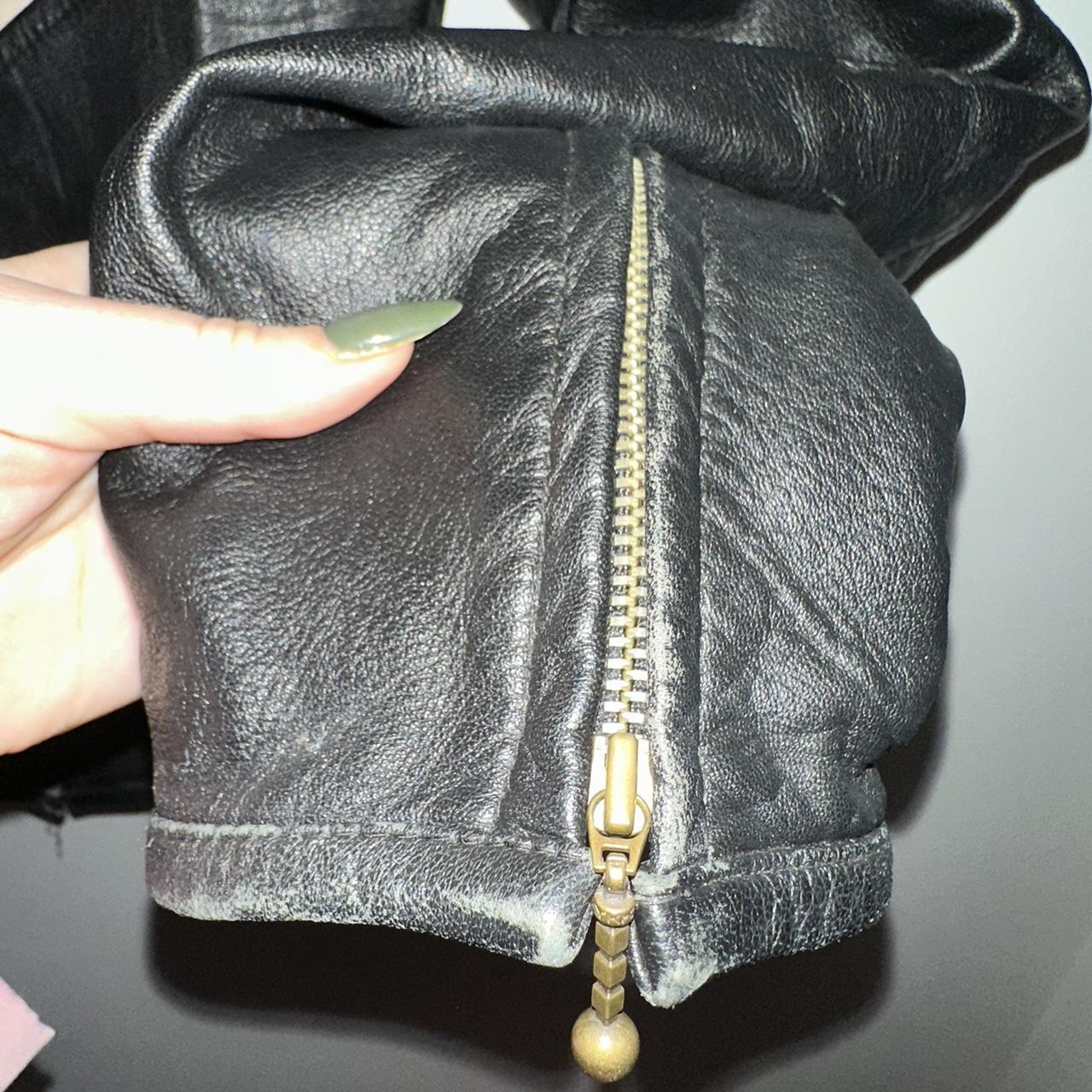 Mango women’s racing jacket in black leather with... - Depop