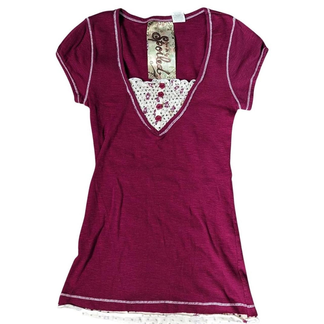 early 2000s t shirt Dark red textured shirt with... - Depop