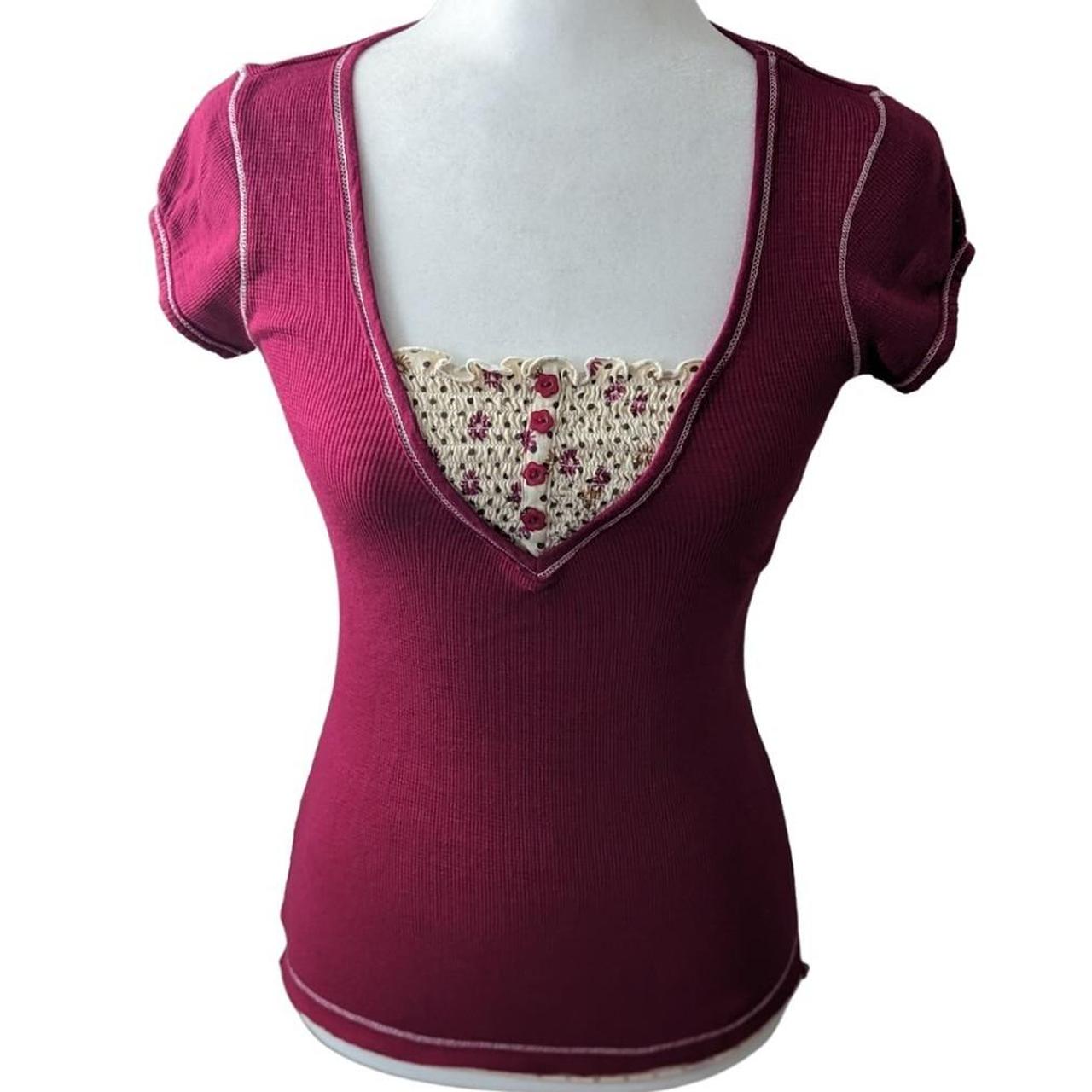 early 2000s t shirt Dark red textured shirt with... - Depop