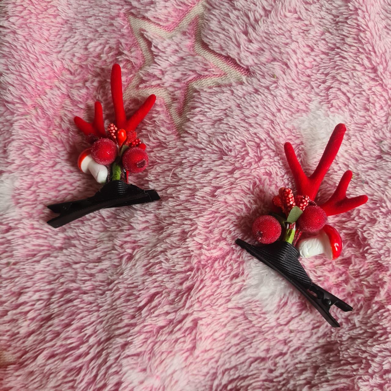 Beautiful red deer antler hair clips Cute mushroom... - Depop