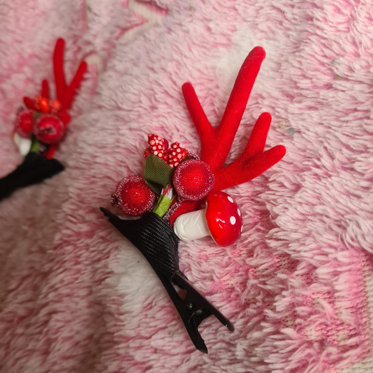 Beautiful red deer antler hair clips Cute mushroom... - Depop