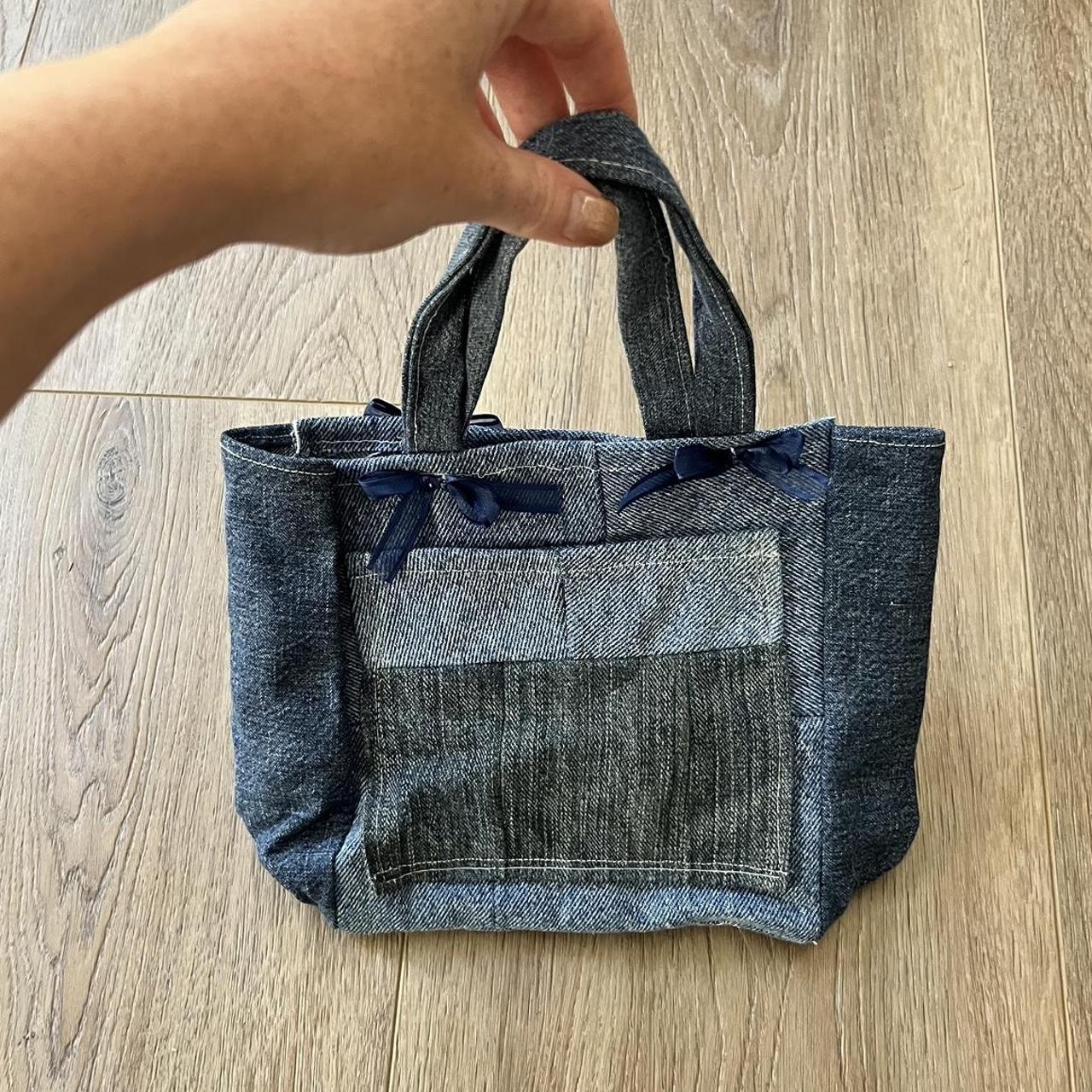 Handmade smol blue denim tote by me! Has front... - Depop