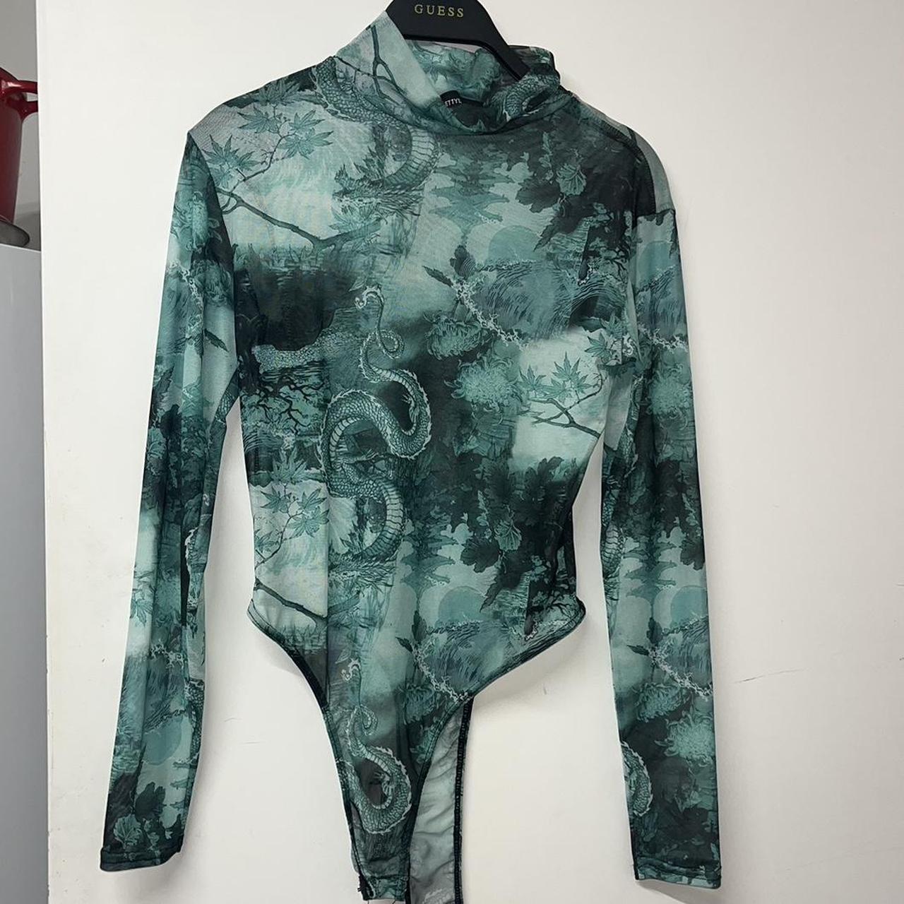 Body suit type green mesh long sleeve top - Depop