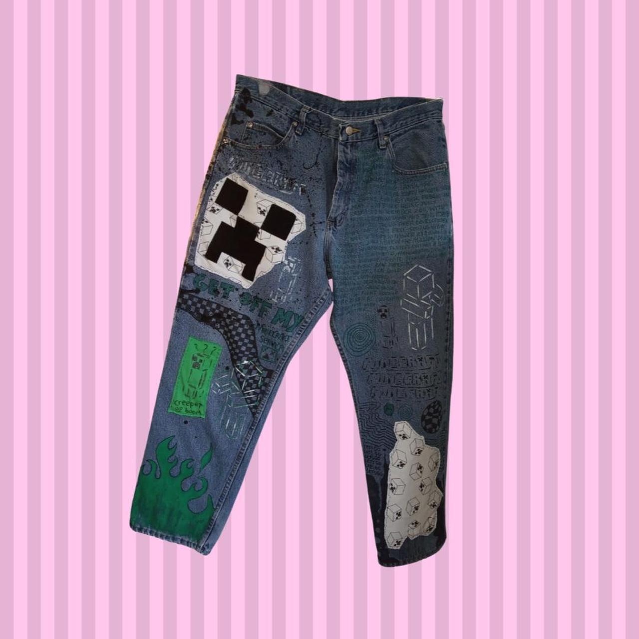 Upcycled Minecraft pants mens size 36 x 30... - Depop