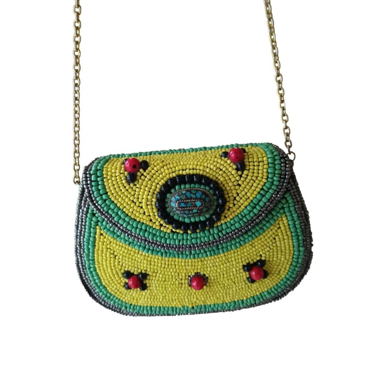 Handmade beaded purse from Nepal. Turquoise crystal... - Depop