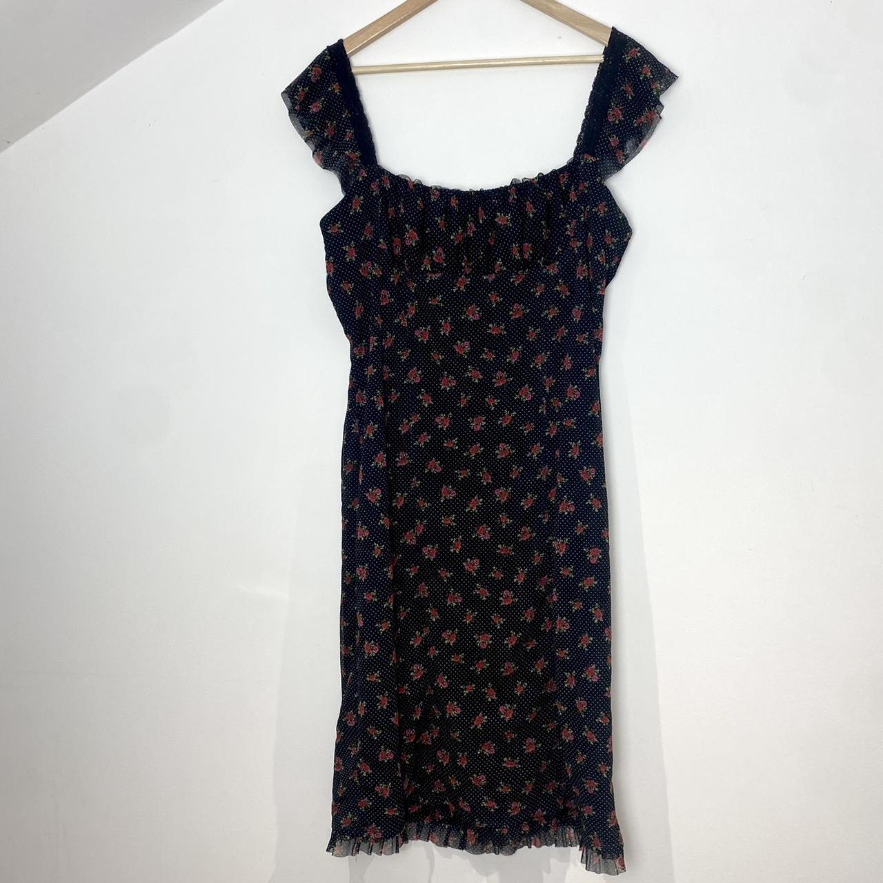 Gorgeous vintage layered mesh rose print midi dress... - Depop