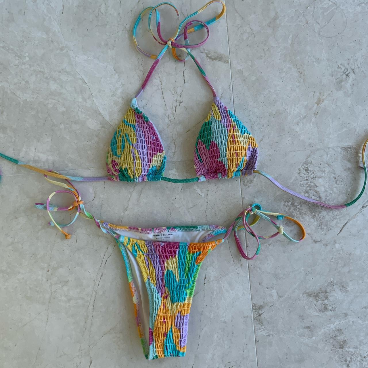 White fox swim ribbed pastel bikini set Top is... - Depop