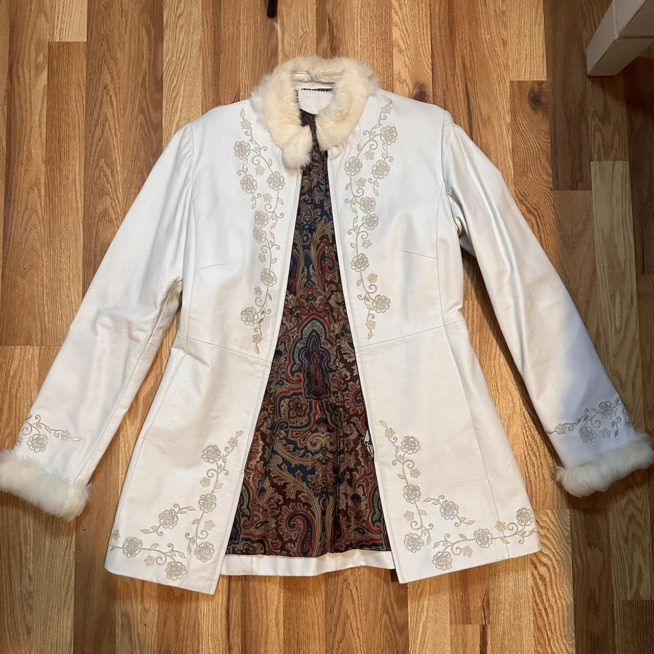Embroidered white genuine leather penny lane coat... - Depop