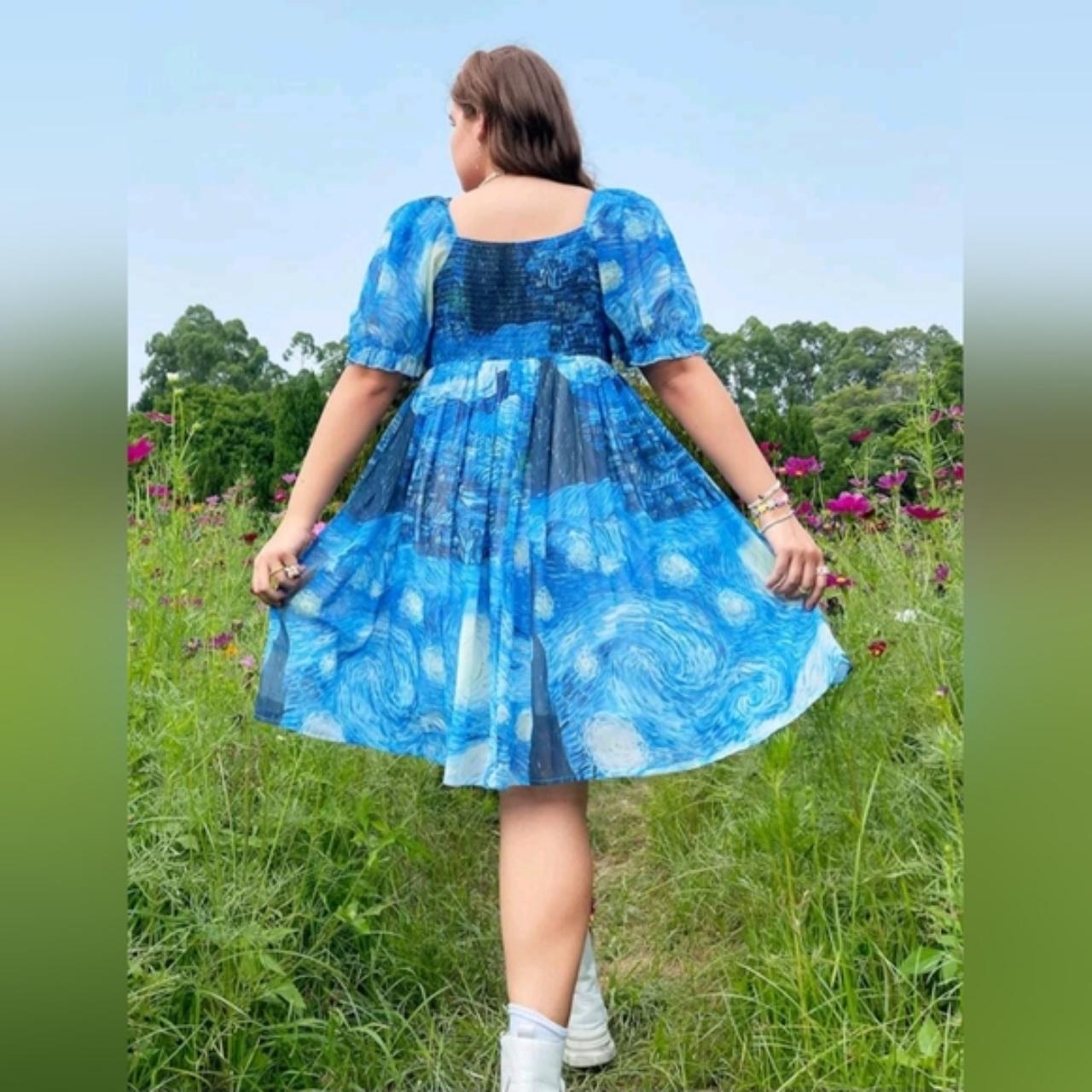 Shein Starry Night Puff Sleeve Dress Selkie 22 24 26... - Depop