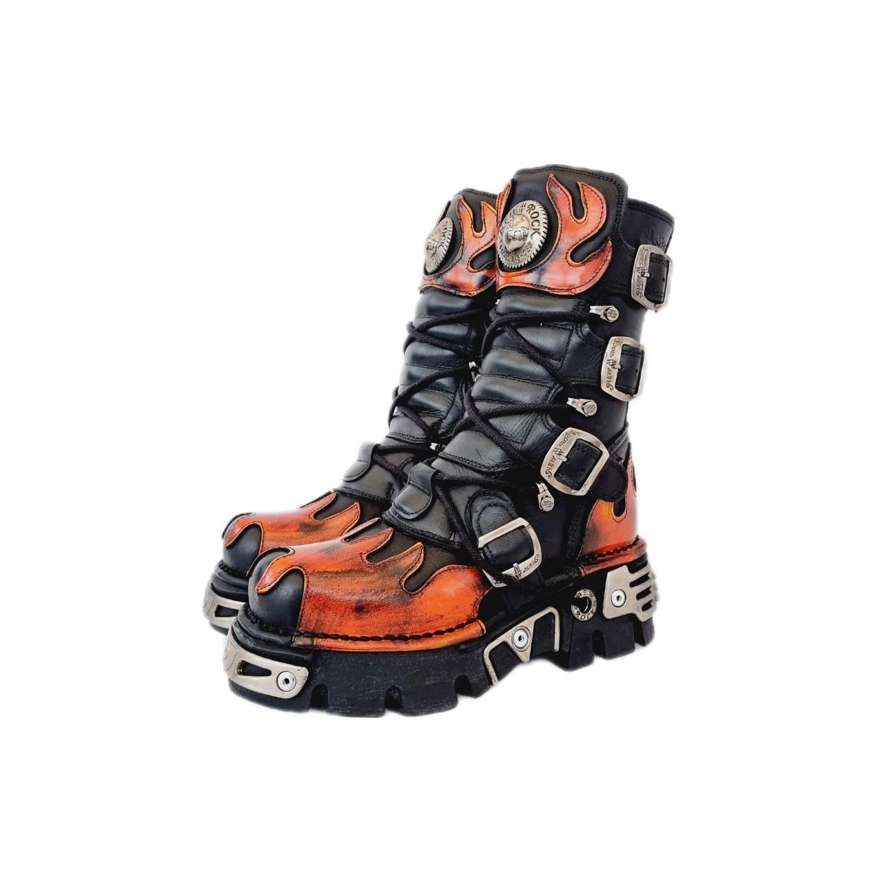 Leather and metal buckled New Rock boots. These... - Depop