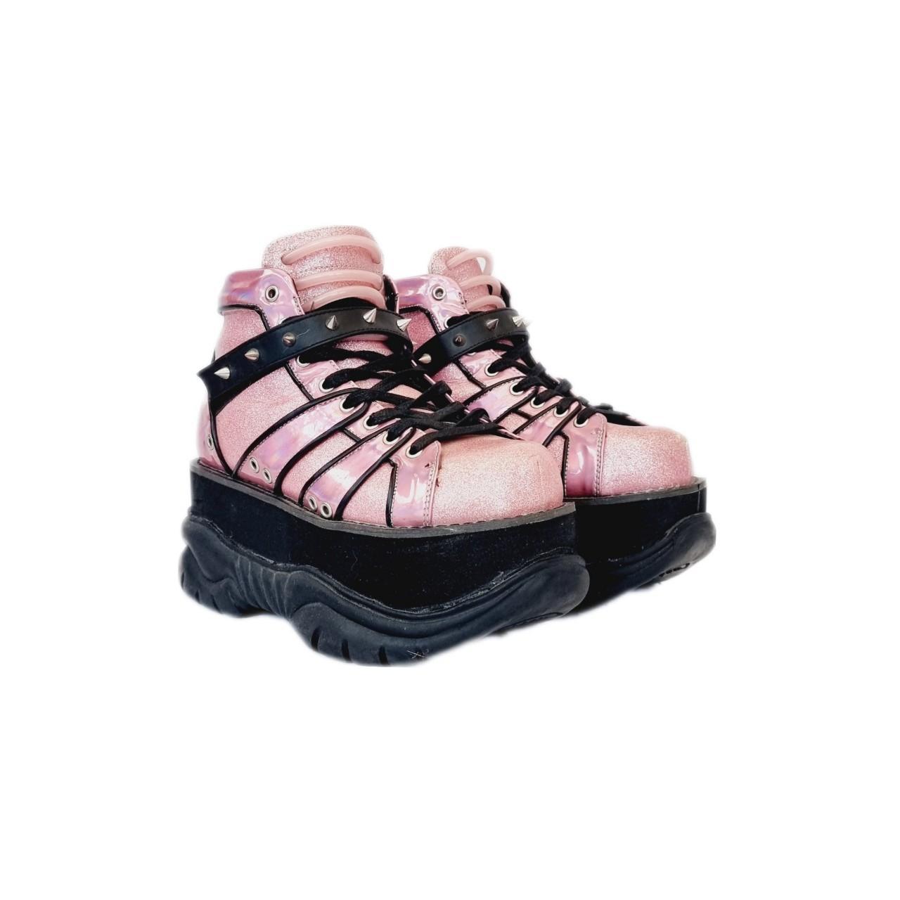 Pale pastel pink glitter iridescent demonia ankle... - Depop