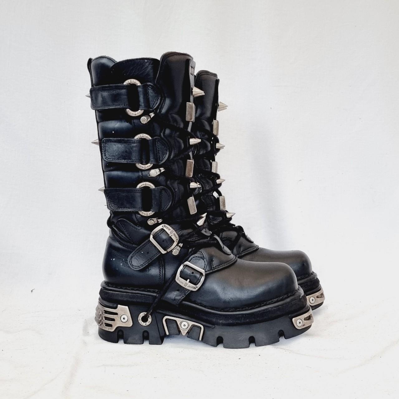 Leather and metal New Rock boots with lace up fronts... - Depop
