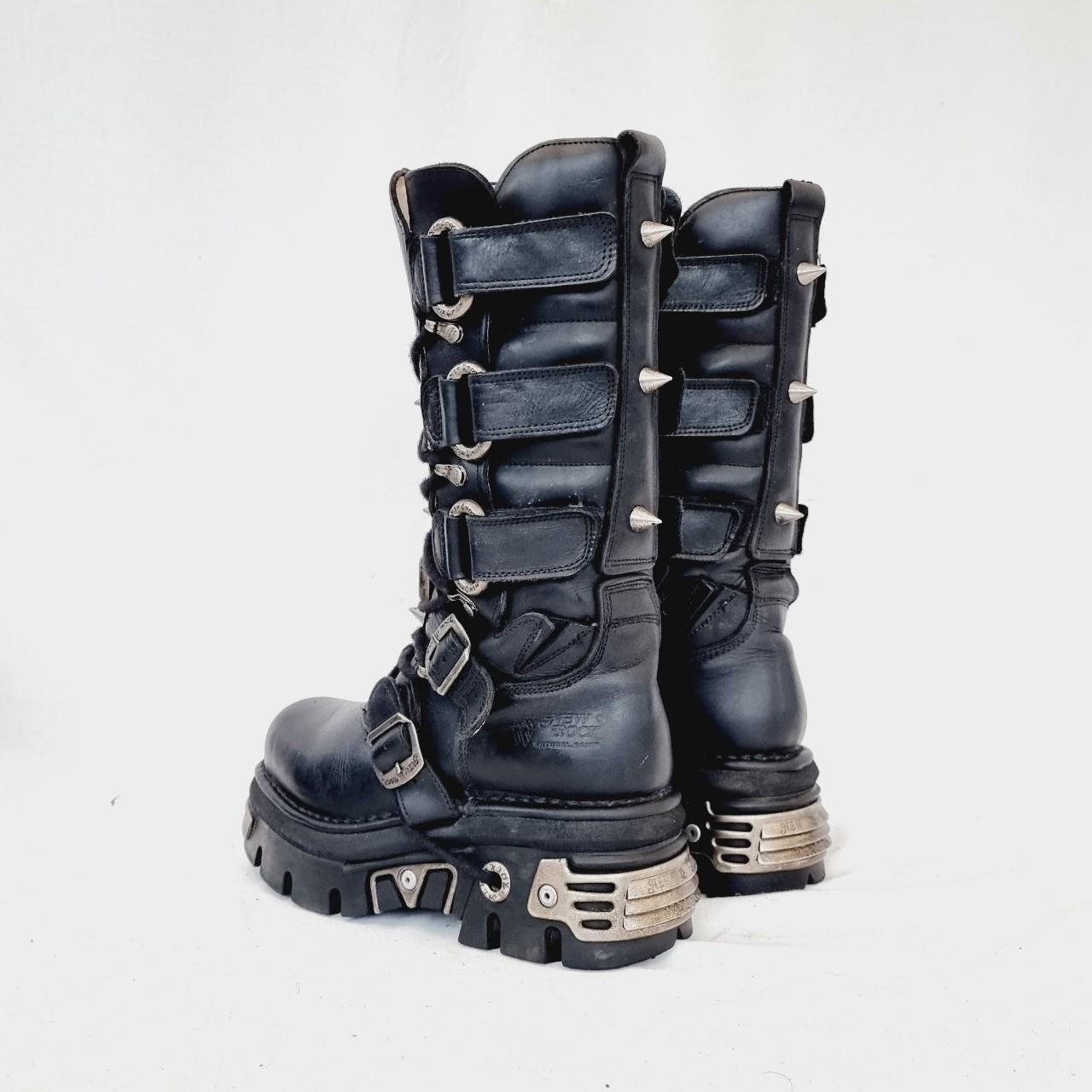 Leather and metal New Rock boots with lace up fronts... - Depop