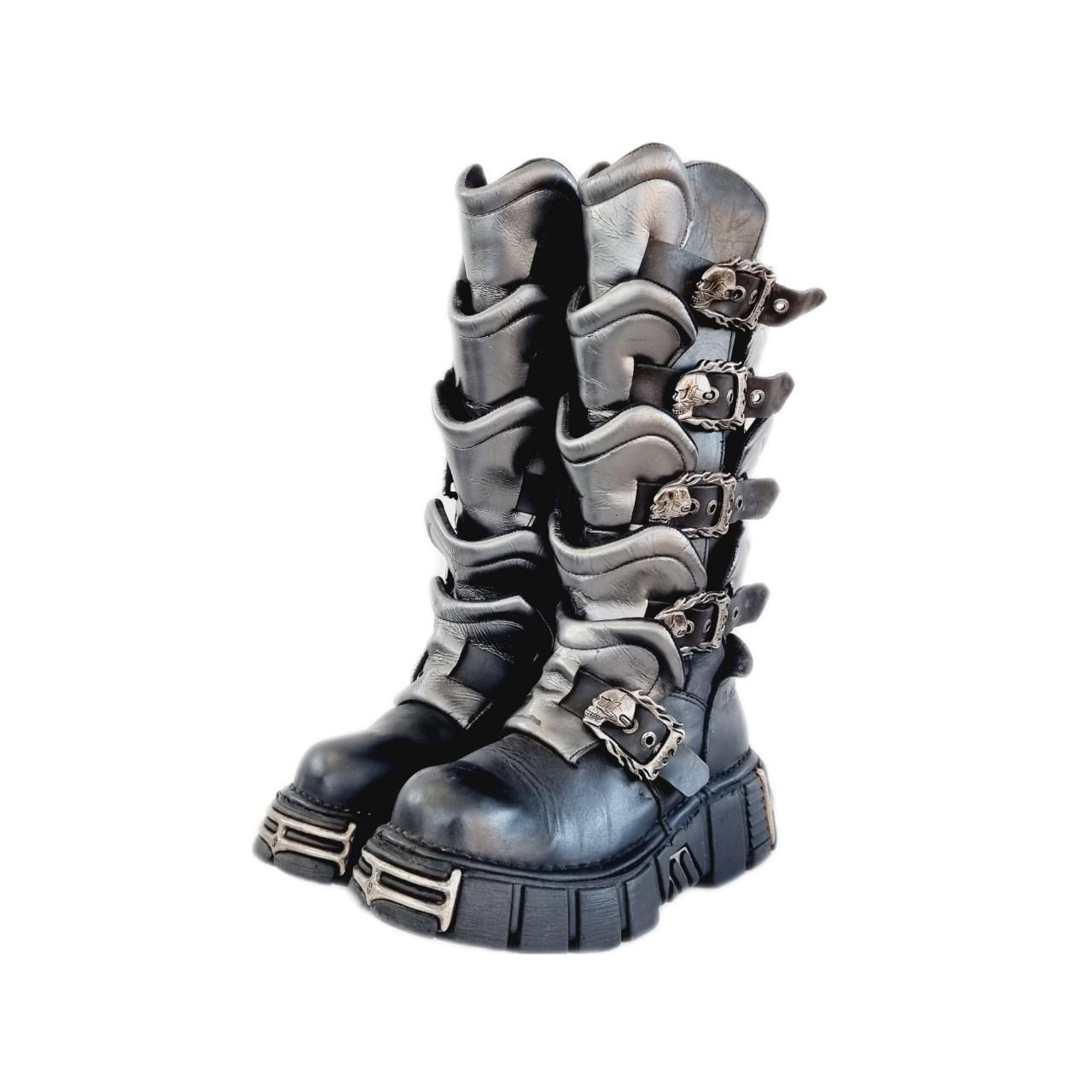 .Leather and metal New Rock boots with tiered fronts... - Depop