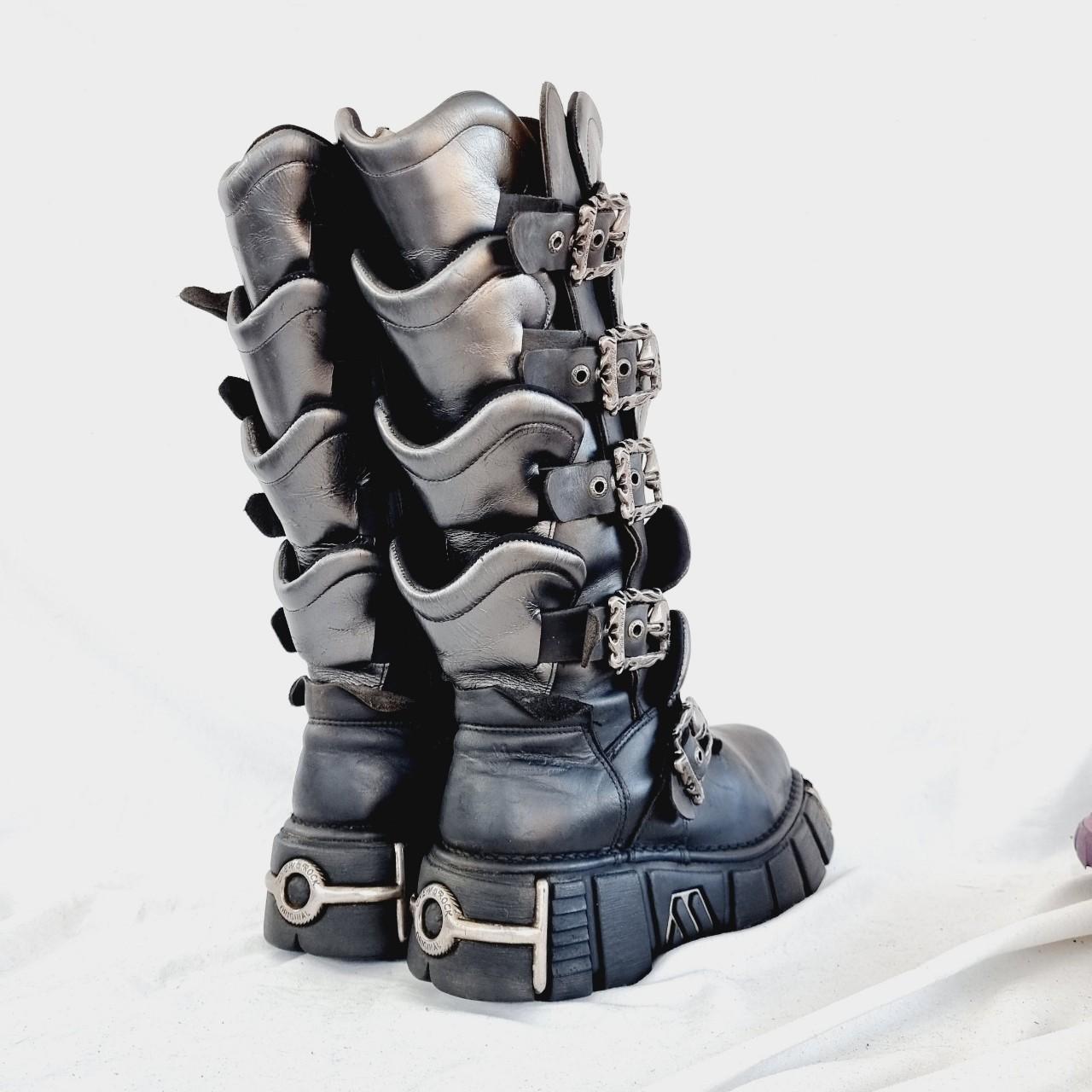 .Leather and metal New Rock boots with tiered fronts... - Depop
