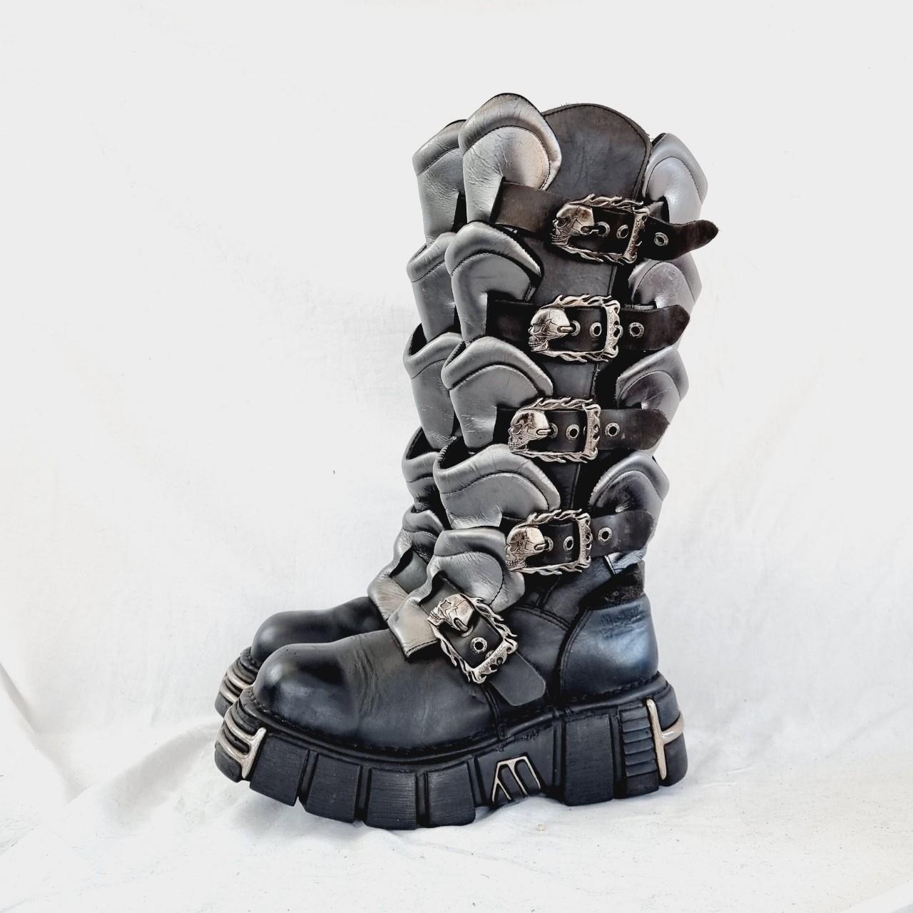 .Leather and metal New Rock boots with tiered fronts... - Depop