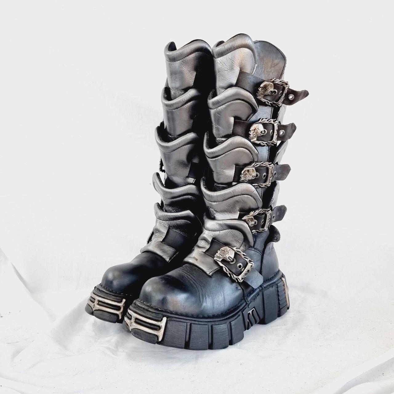 .Leather and metal New Rock boots with tiered fronts... - Depop