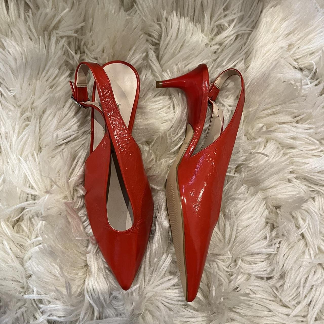 Red patent kitten heels Sling back ZARA Never... - Depop