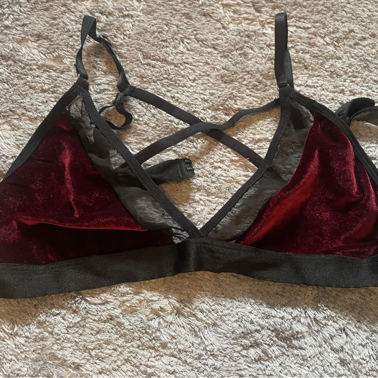 Burgundy and black bralet Burgundy part is velvet... - Depop