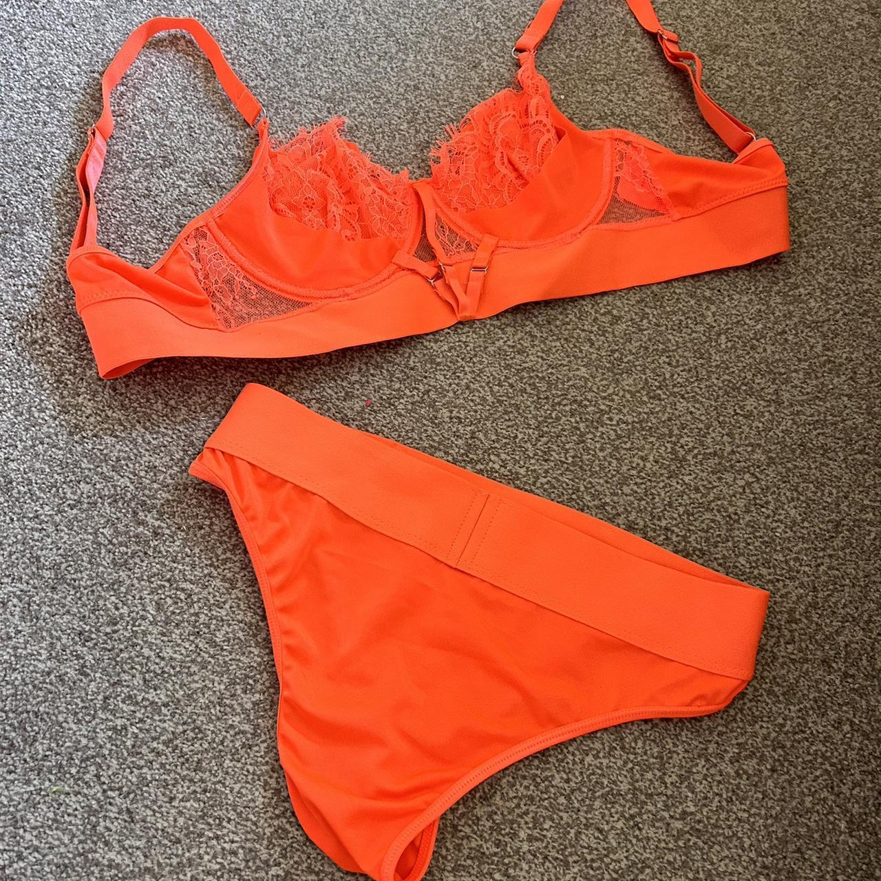 Neon orange bra and brief set Worn once for... - Depop