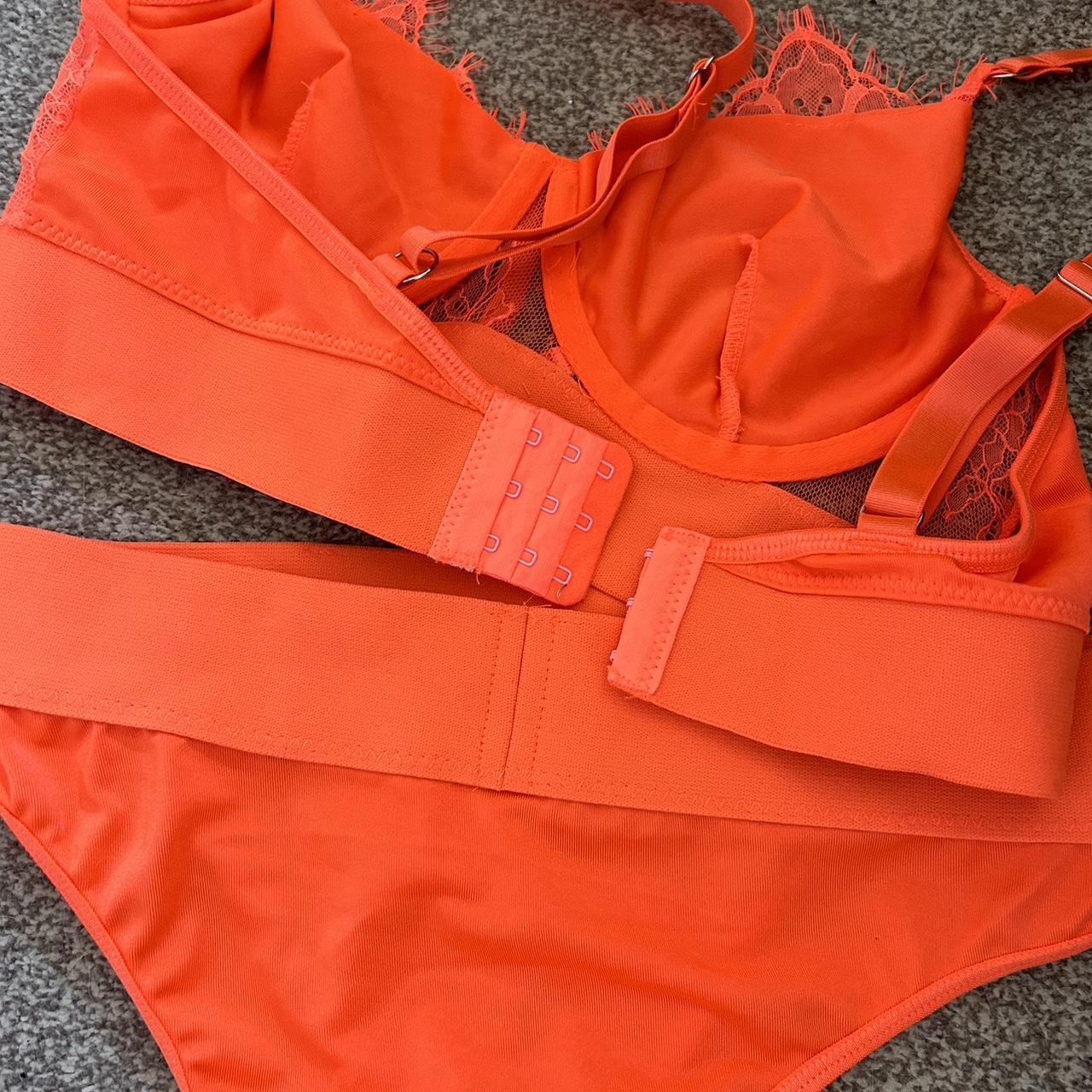 Neon orange bra and brief set Worn once for... - Depop