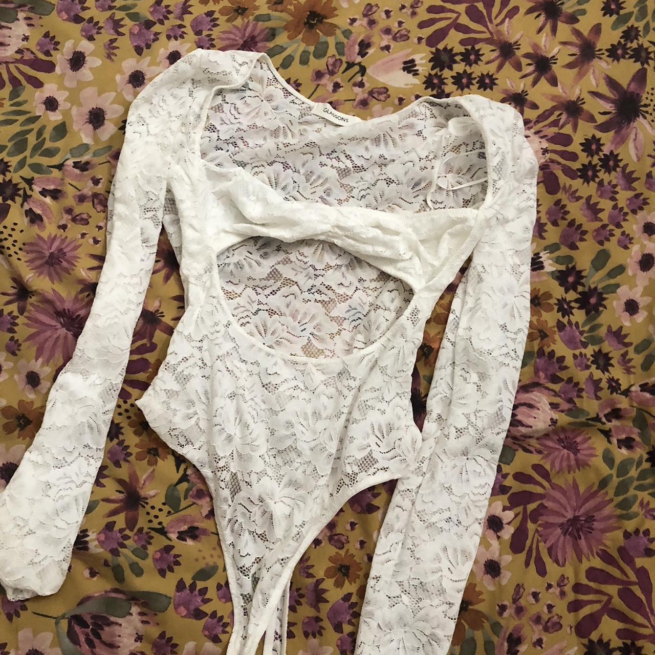 Glassons lace long sleeve bodysuit white Size S Only... - Depop
