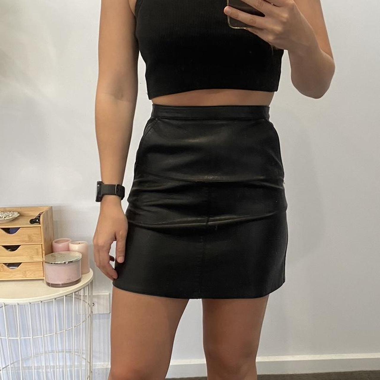 Black leather faux skirt Ignore: Festival doof rave... - Depop