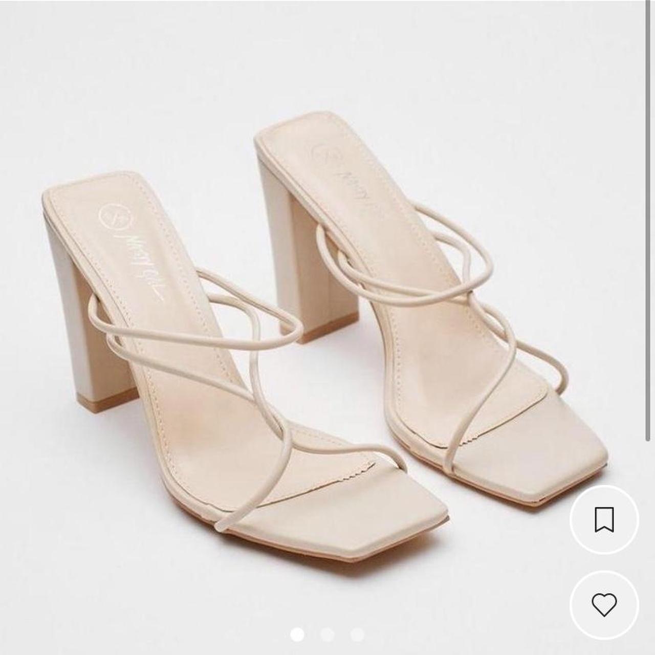 Nasty gal faux leather block heeled mules in cream.... - Depop