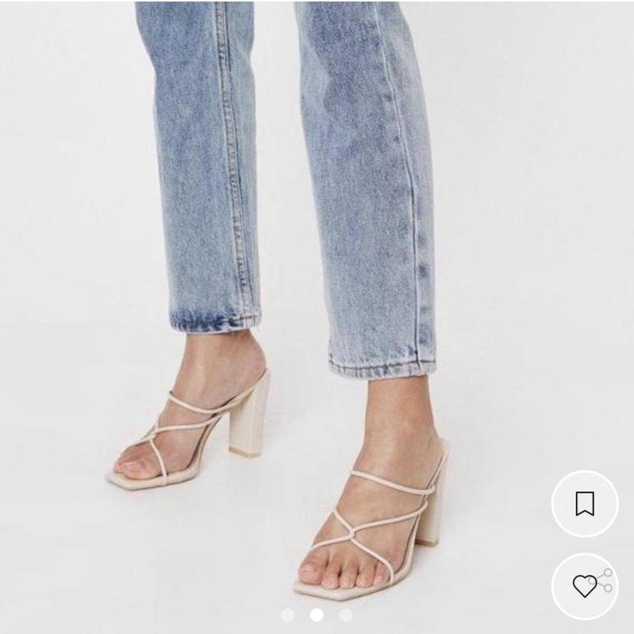 Nasty gal faux leather block heeled mules in cream.... - Depop