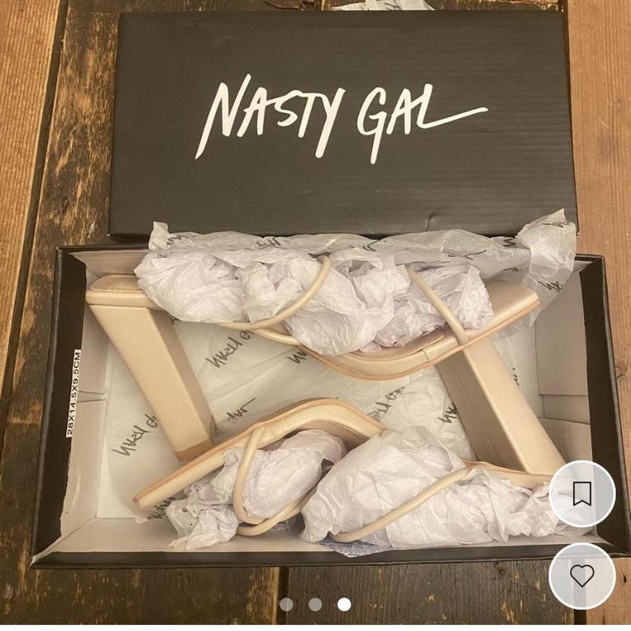 Nasty gal faux leather block heeled mules in cream.... - Depop
