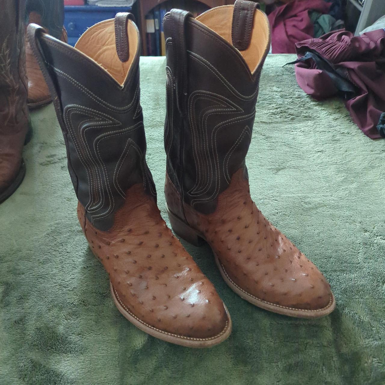 Tecovas ostrich cowboy boots. Tan color, light wear... | Depop