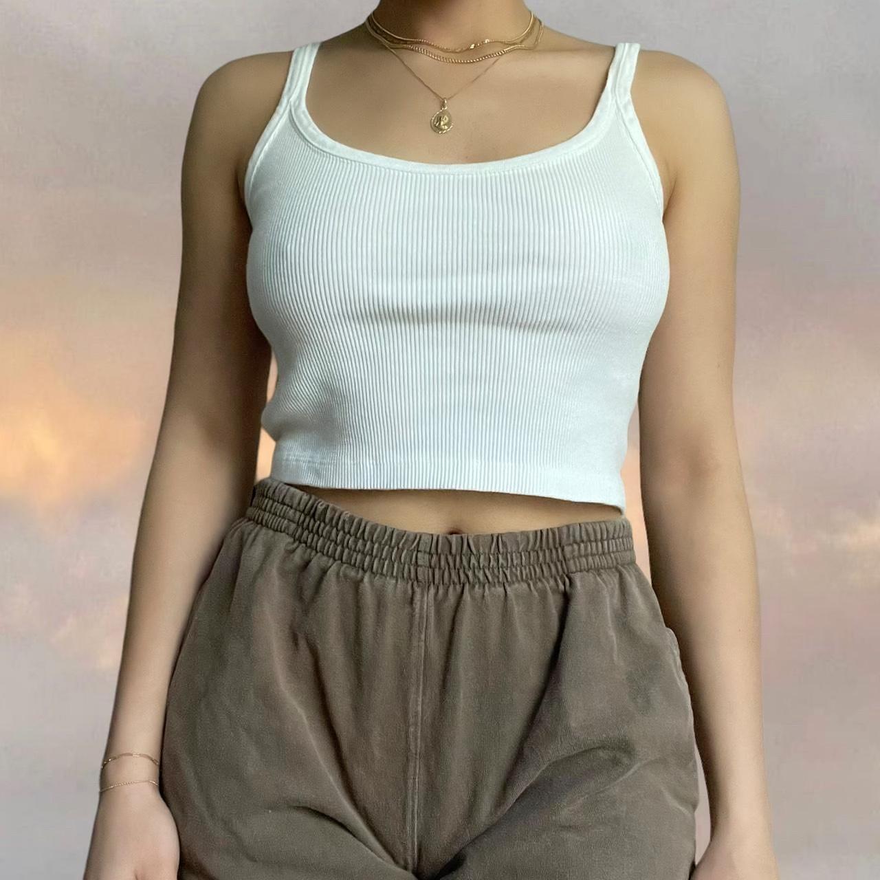 White ribbed crop top Versatile brandy Melville... - Depop