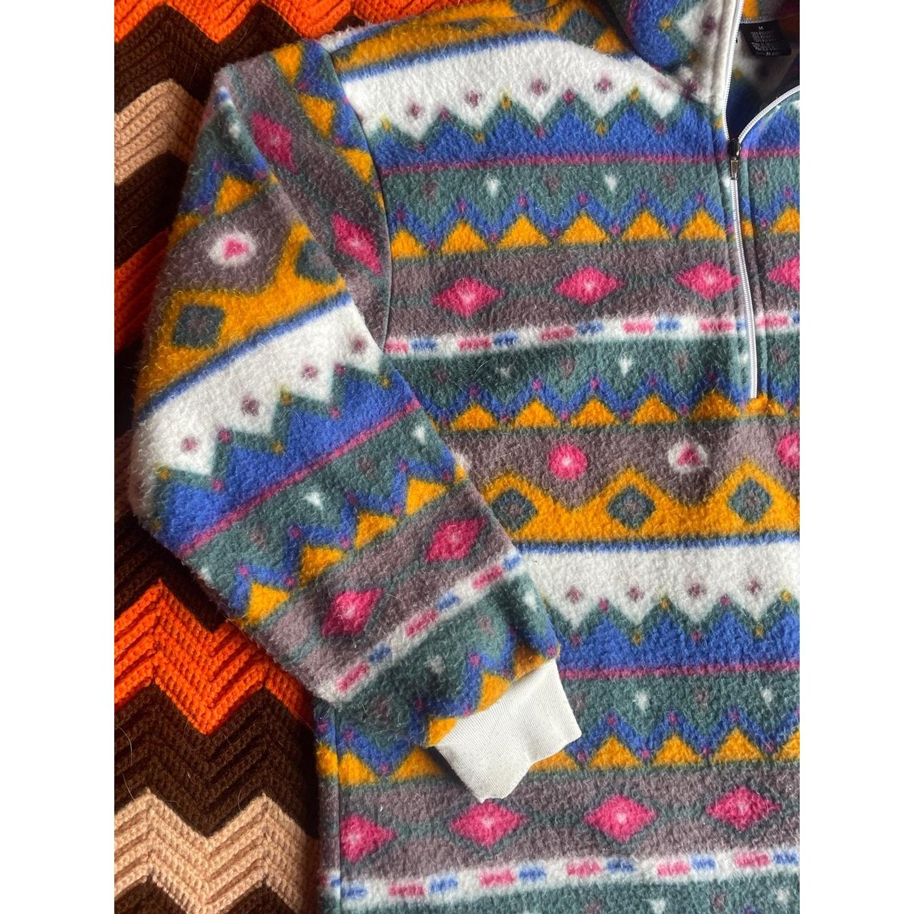 Vintage 80s Aztec Neon Quarter Zip Fleece... | Depop
