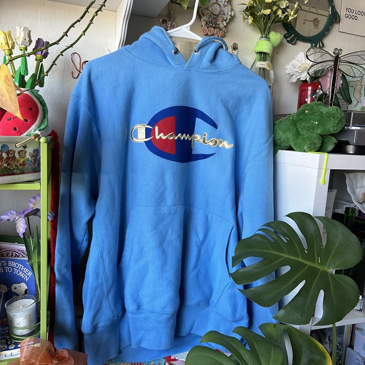 blue champion hoodie💙 💌 size large 💌 very much pre... | Depop
